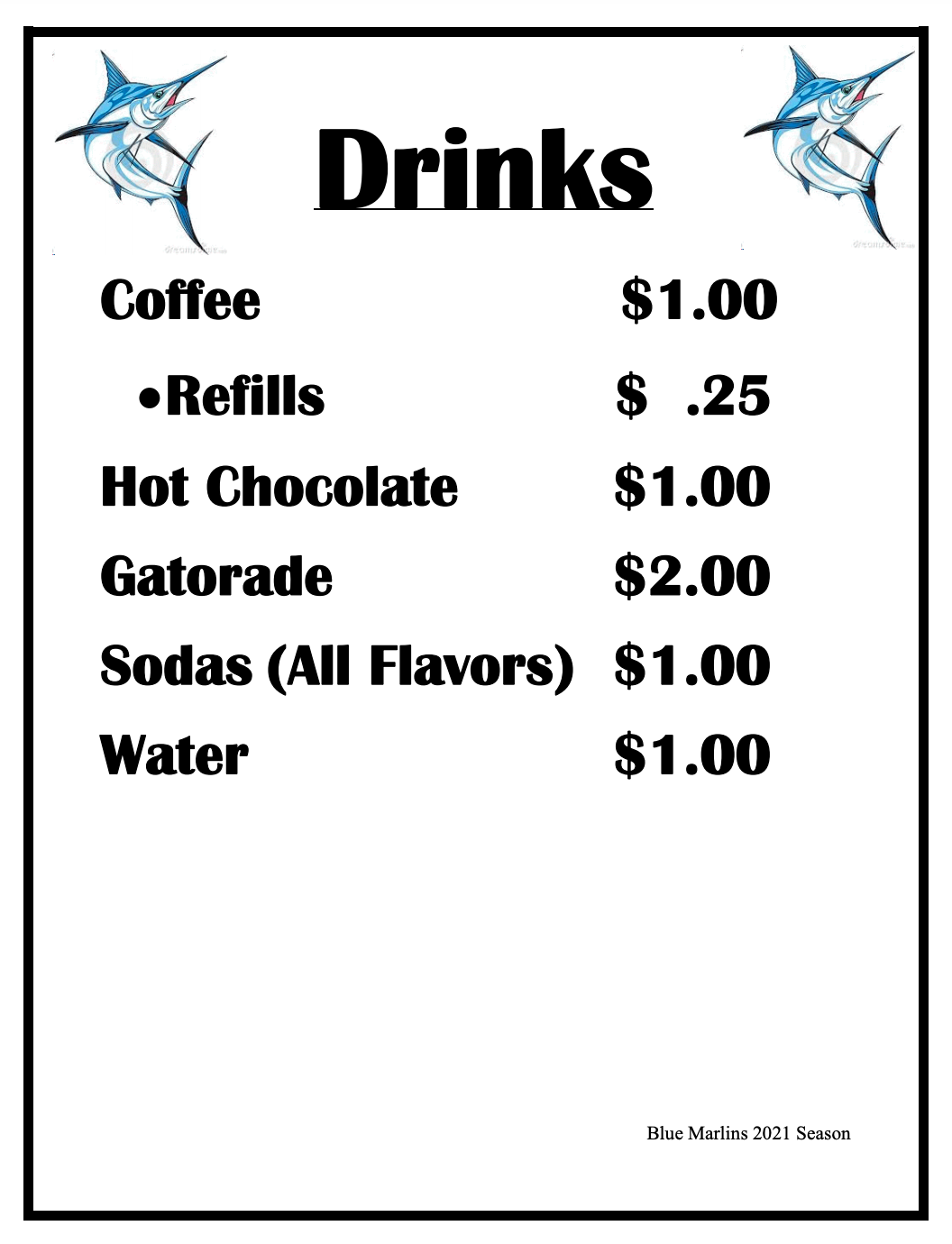 Concessions Menu - Blue Marlins Swim Team
