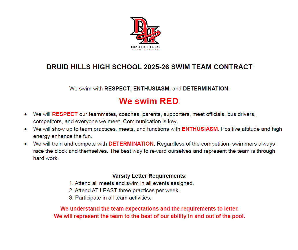 Team Contract - Druid Hills High School Swim