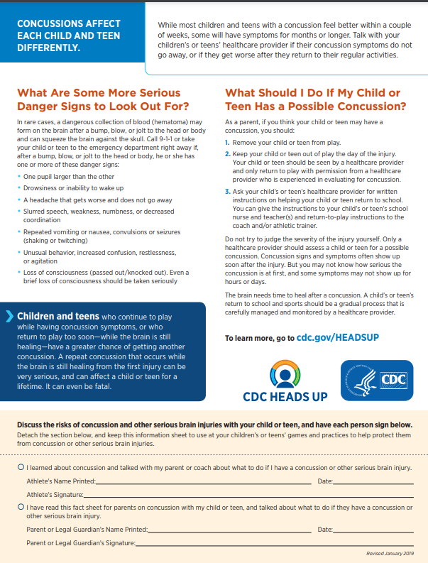 Concussion Information Sheet - Post Oak Blue Dolphins