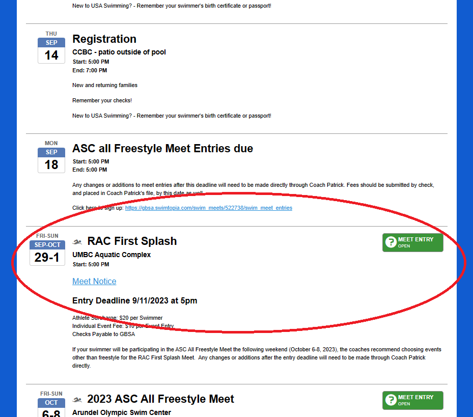 Completing a Meet Entry - Greater Baltimore Swim Association