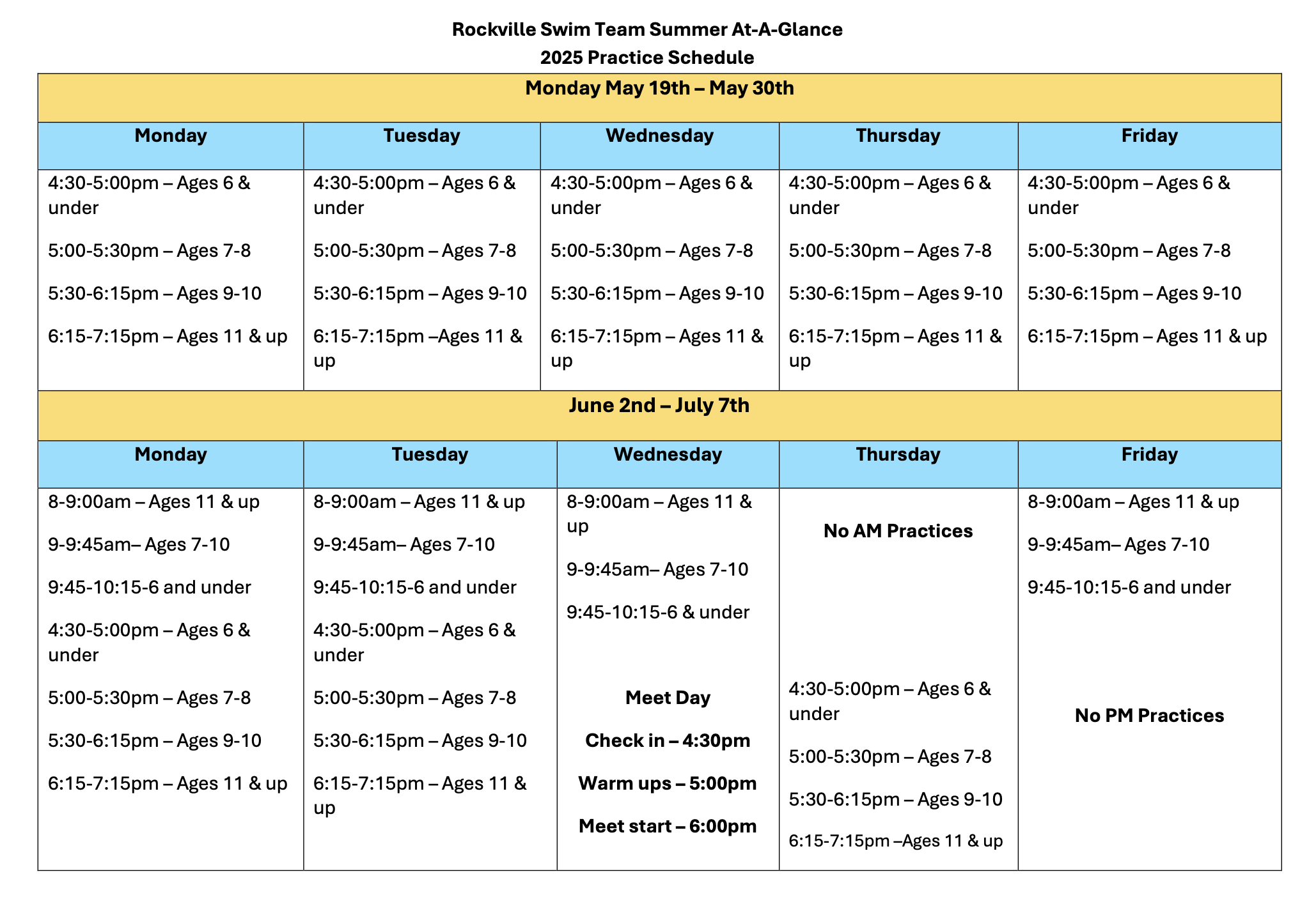Practice Schedule - Rockville Racers