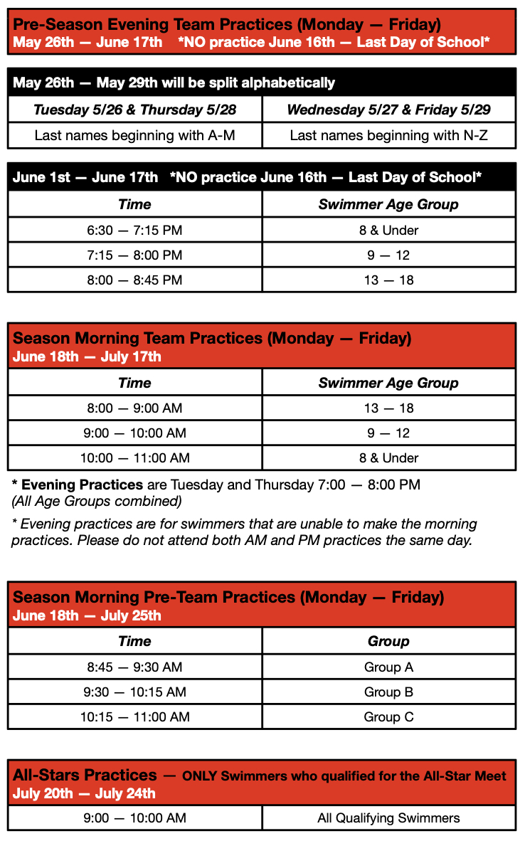 Practice Schedules - Dearbought Devil Rays